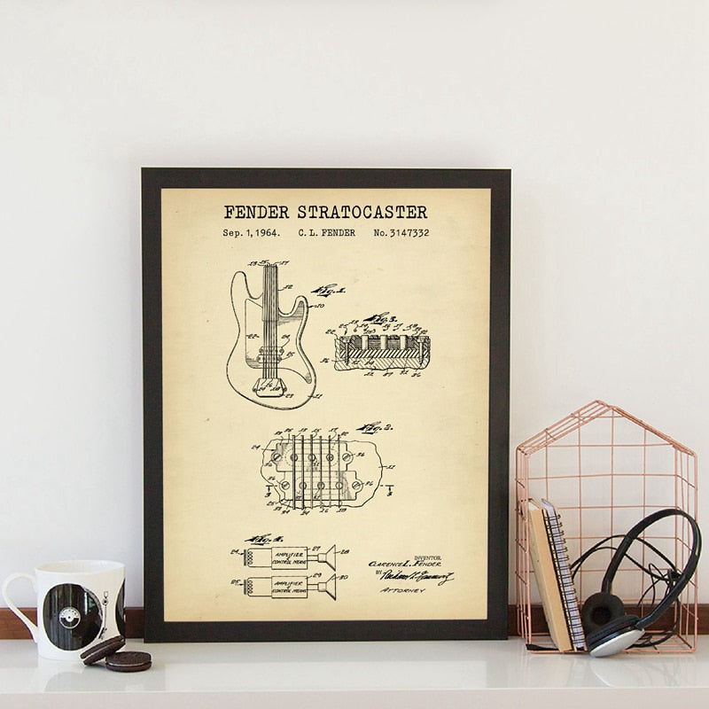 Fender Electric Guitar Stratocaster Print Posters – Guitar Art Online
