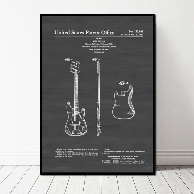 Fender Bass Guitar Patent Art Canvas Poster – Guitar Art Online